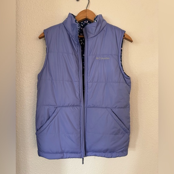 Jackets & Coats | Columbia Girls Reversible Puffer Fleece Vest Purple ...